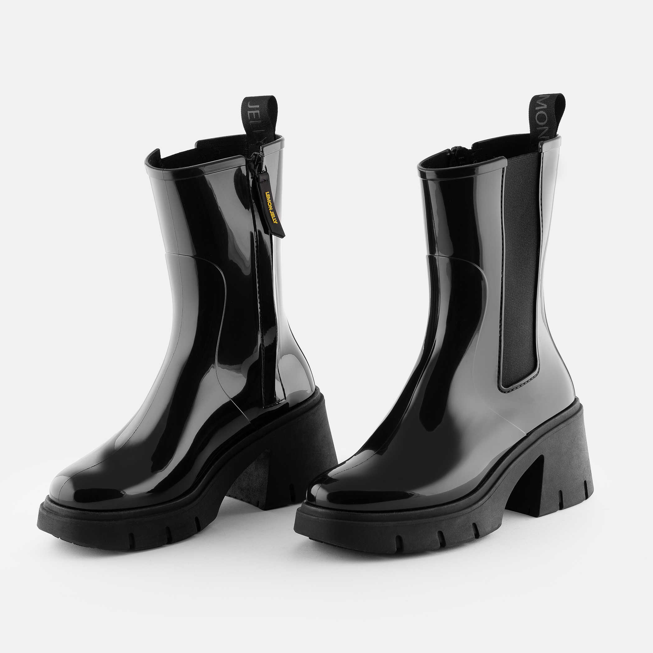 Lemon Jelly Boots | Vegan Mid Calf Black Boots with Heel CIANA 01 ...