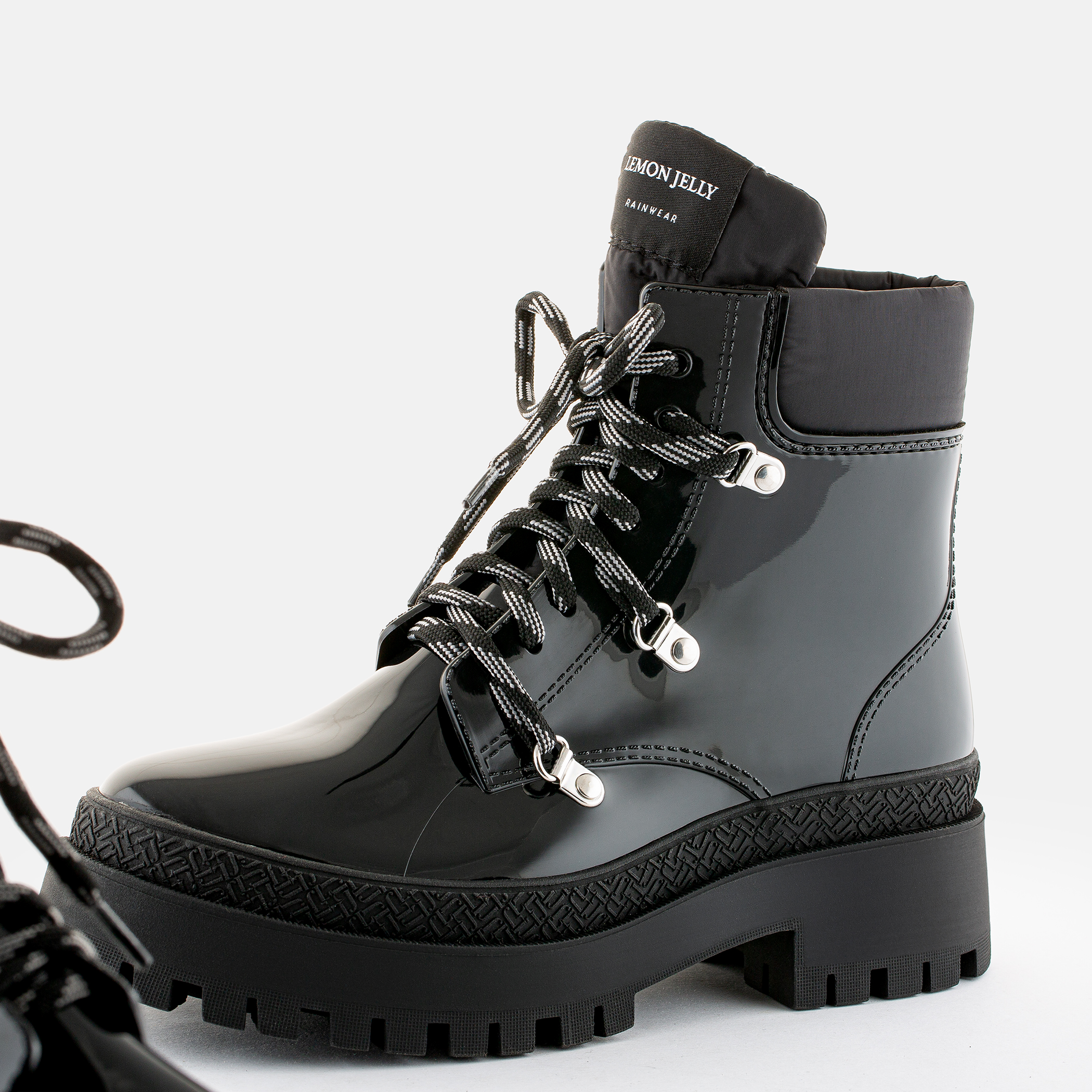 Lemon Jelly Boots | Vegan Black Chunky Boots w/ Laces SIERRA 01 - 10020095