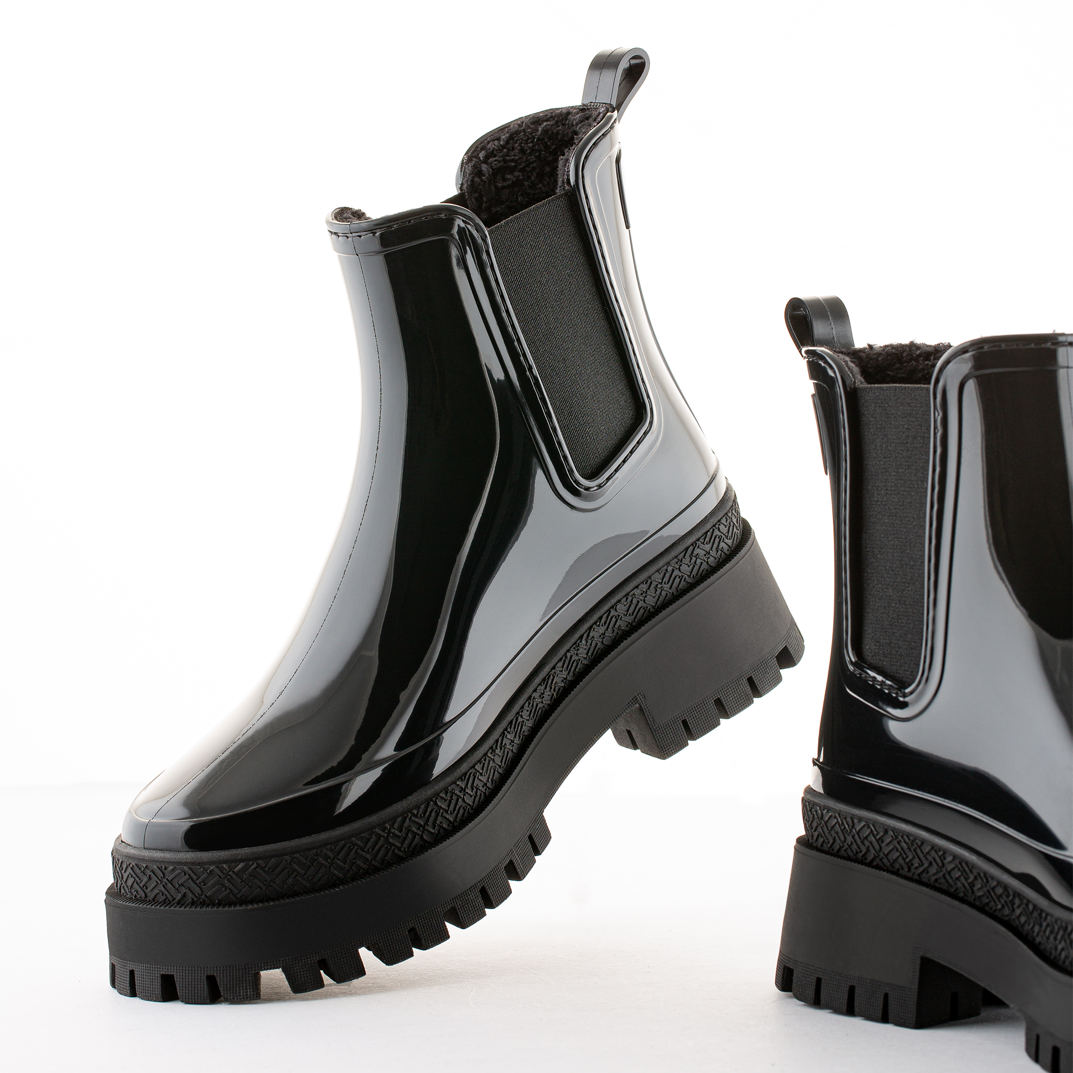 Lemon Jelly Vegan Black Chunky Boots with Fur Lining CARTER 01 - 10020224